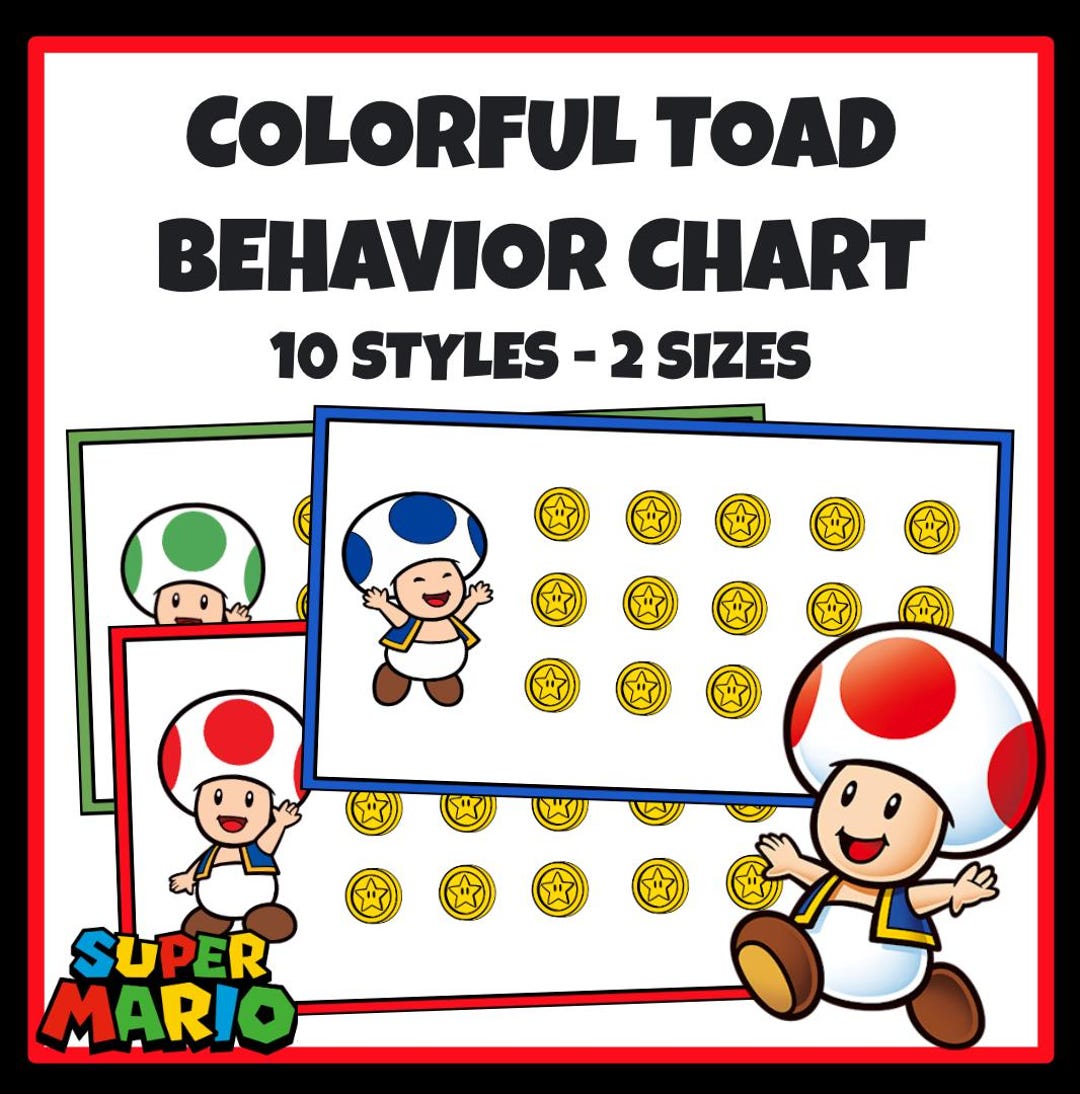 TOAD From Super Mario IN-COLOR Behavior Incentive Chart 10 Styles 2 ...
