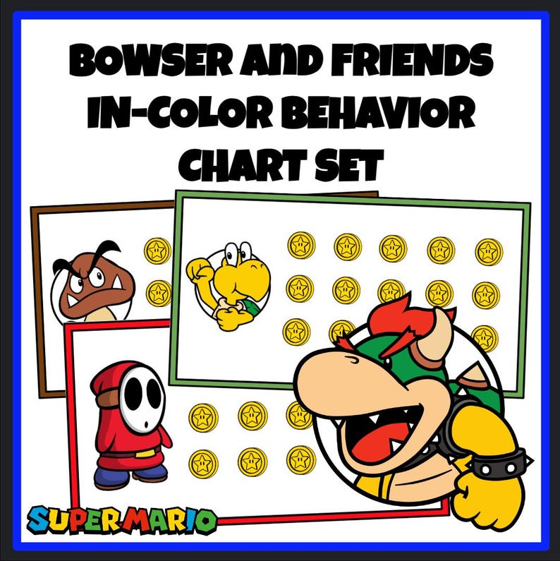 Bowser Shy Guy Koopa From Mario IN-COLOR Behavior Chart - 5 Styles - 2 ...