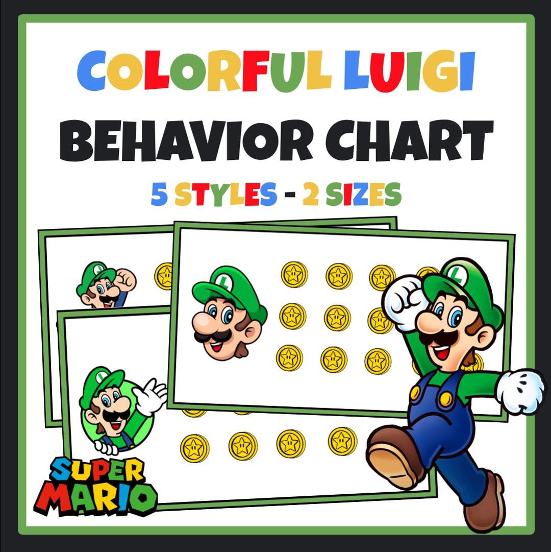 Luigi From Mario IN-COLOR Behavior Reward Chart - 5 Styles - 2 Sizes - Etsy