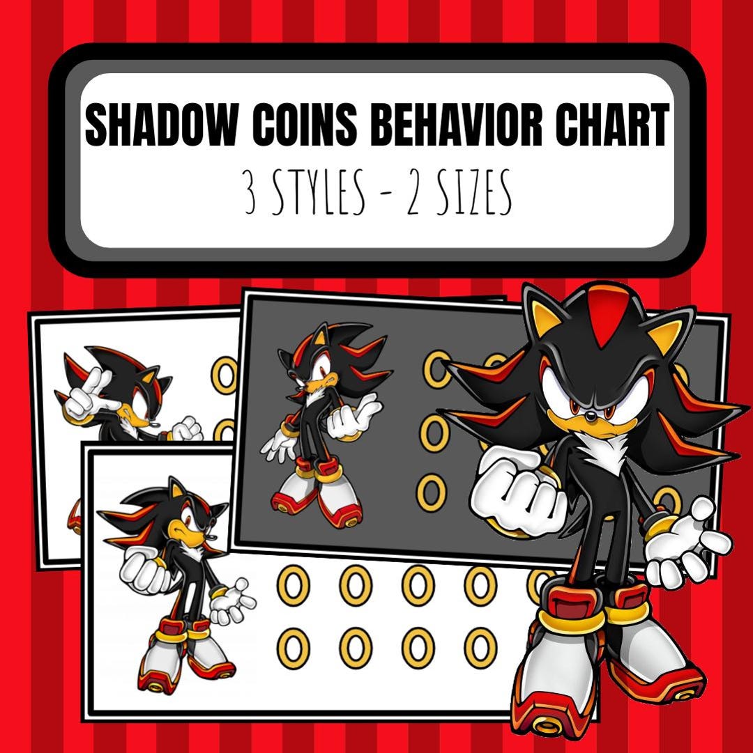 Shadow From Sonic the Hedgehog Coins IN-COLOR Behavior Chart SET 3 ...
