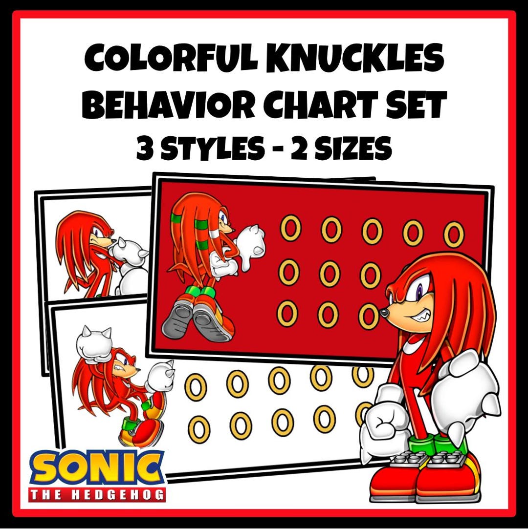 Knuckles From Sonic the Hedgehog IN-COLOR Behavior Chart SET 3 Styles 2 ...