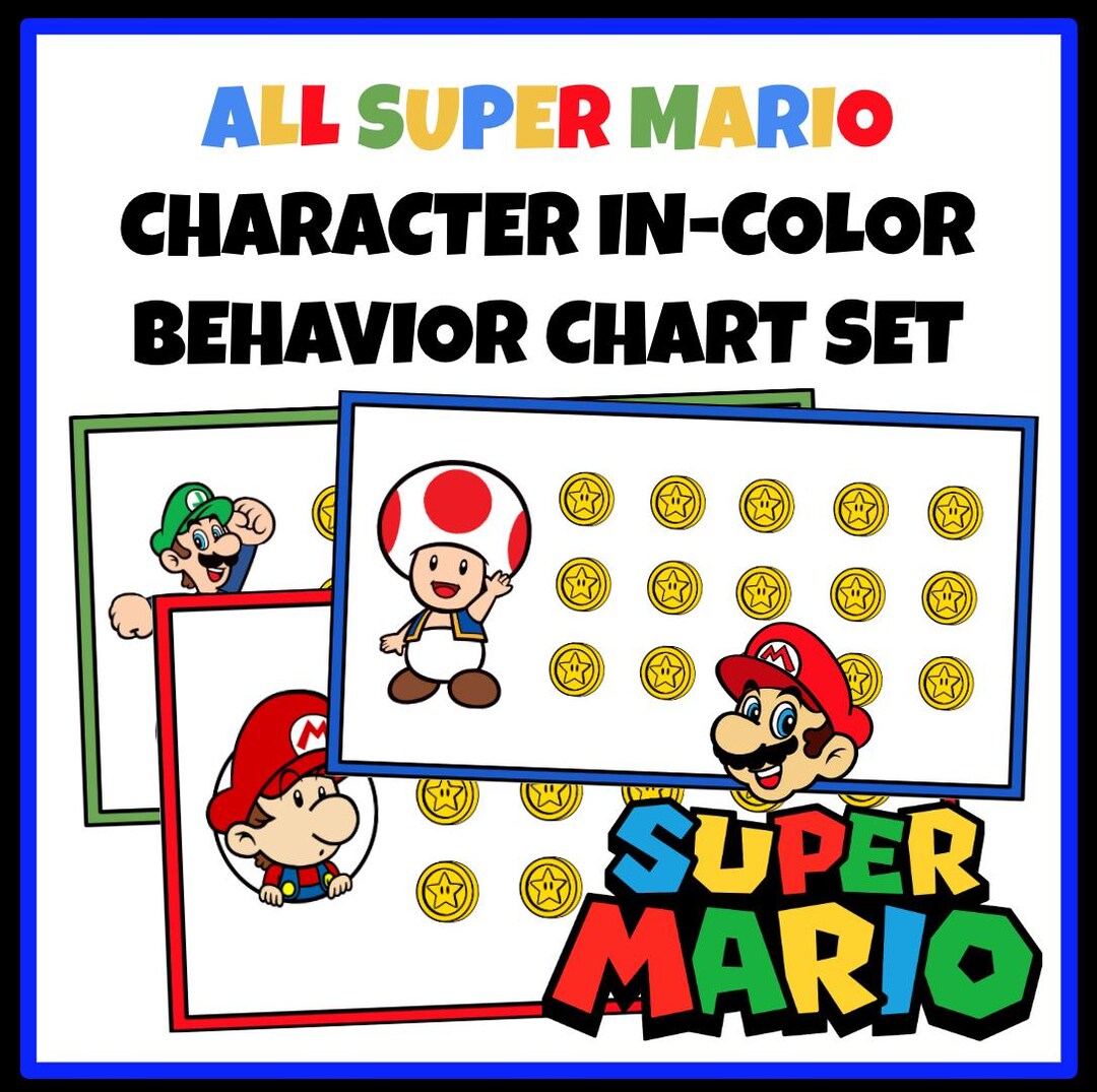 All Super Mario Character IN-COLOR SET Behavior Reward Chart - 2 Sizes ...