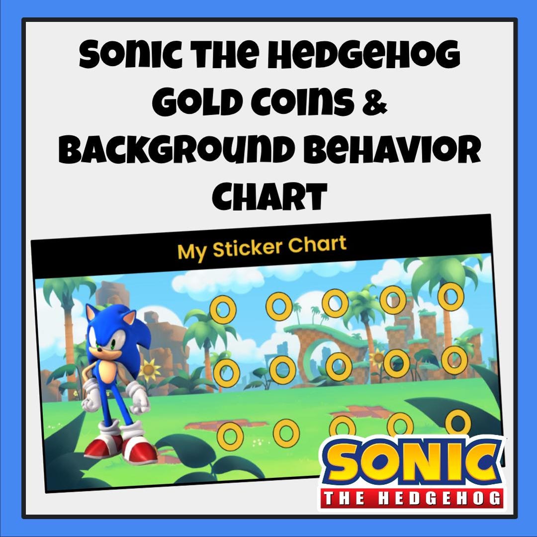 Sonic the Hedgehog Gold Coins Behavior Sticker Chart PBIS Positive ...