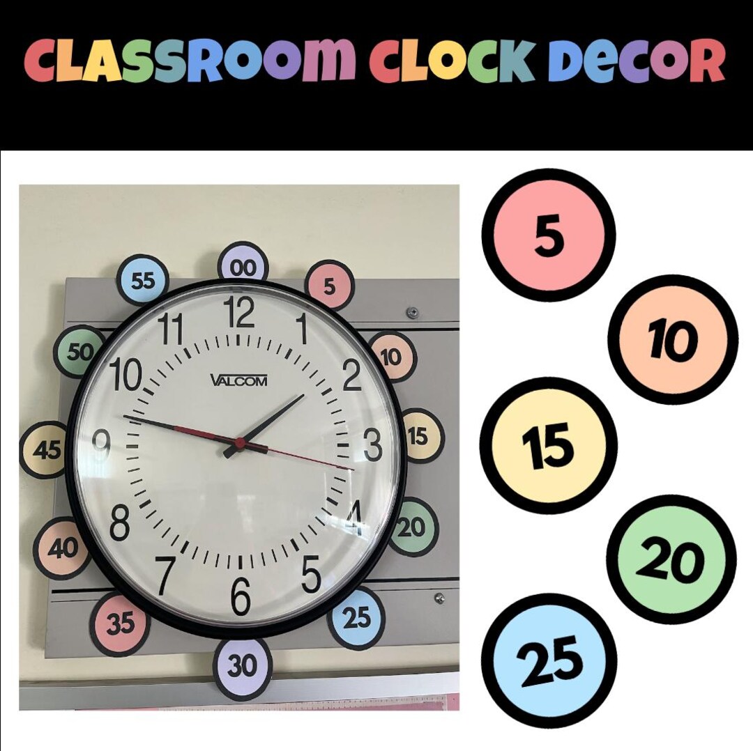 Classroom Clock Decor - 5 Minute Intervals - Math, Seconds, Counting ...