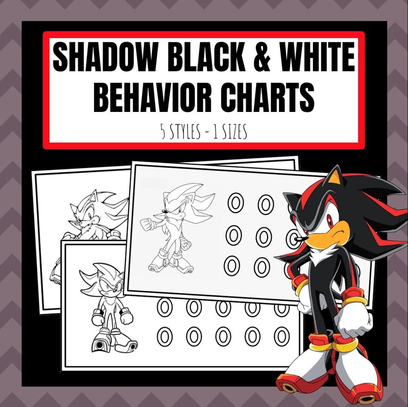 SHADOW From Sonic the Hedgehog Black White Gray Behavior Sticker Chart ...