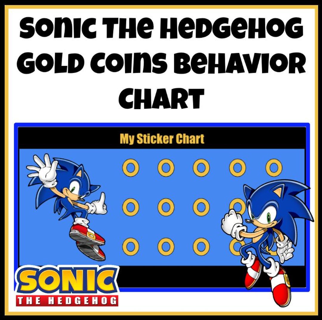 Sonic the Hedgehog Gold Coins Behavior Chart Color & Black and White 3 ...