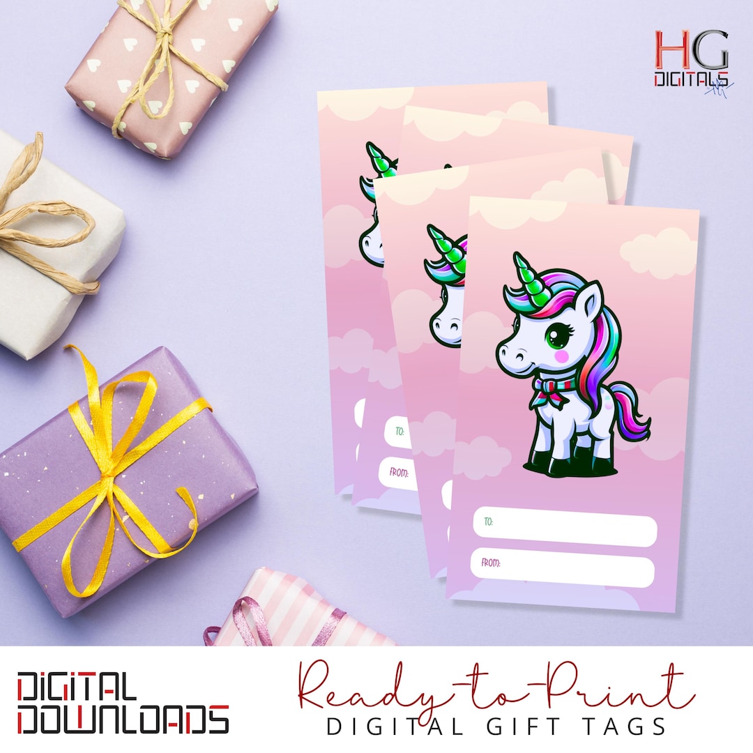 Ready to Print Digital Gift Tags, Unicorn Charm, Birthday Gift Tags ...
