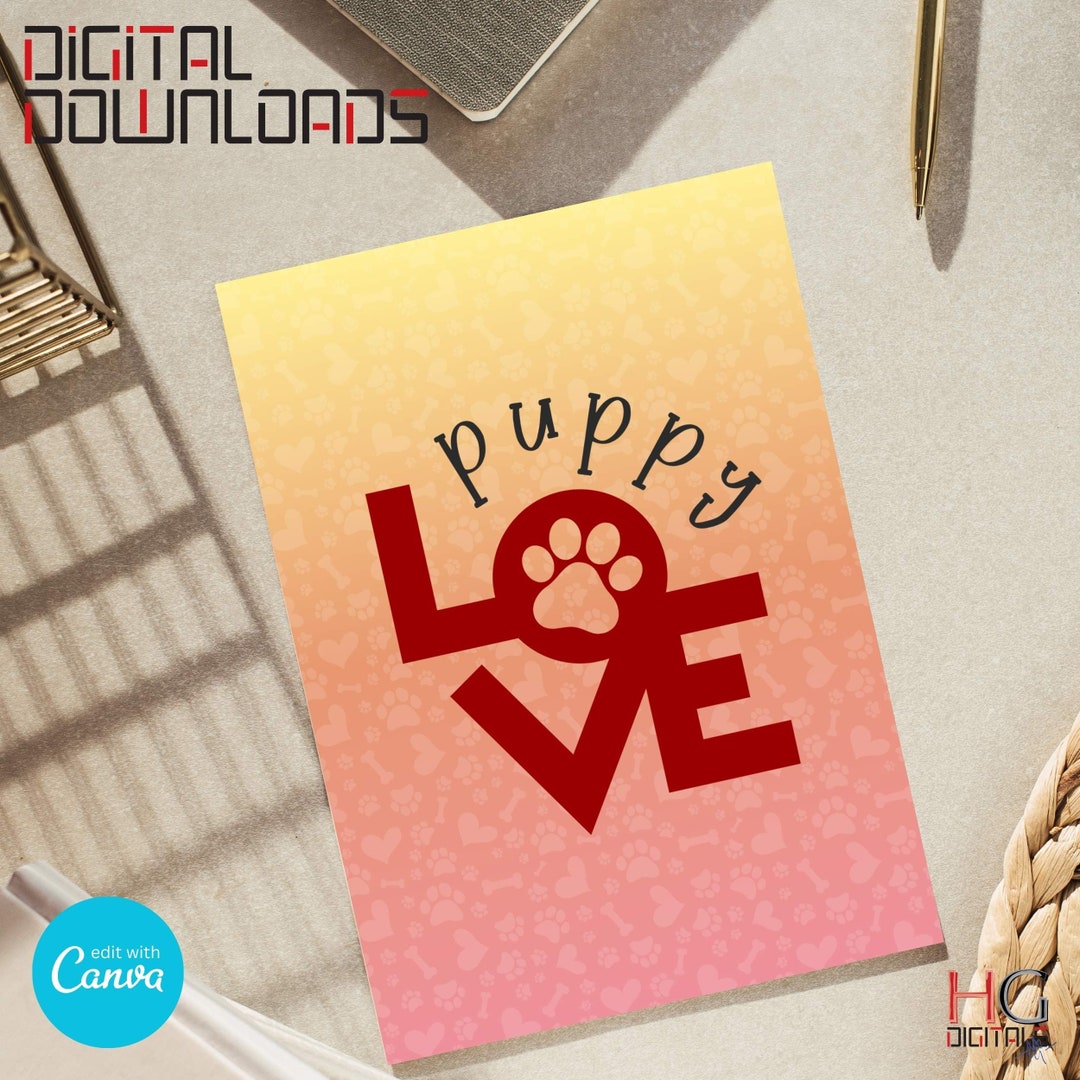 DIGITAL DOWNLOAD Puppy Love 5x7 Card 7 Colors Set Editable Canva File ...