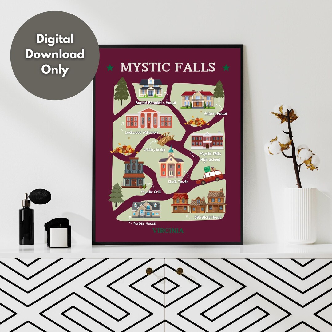 Mystic Falls Town Map Art Print: Vampire Diaries Inspired (digital ...