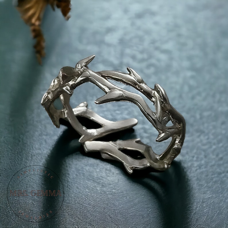 Silver Thorn Adjustable Ring - Stainless Steel Open Ring - Goth Streetwear Punk Vintage Style ...