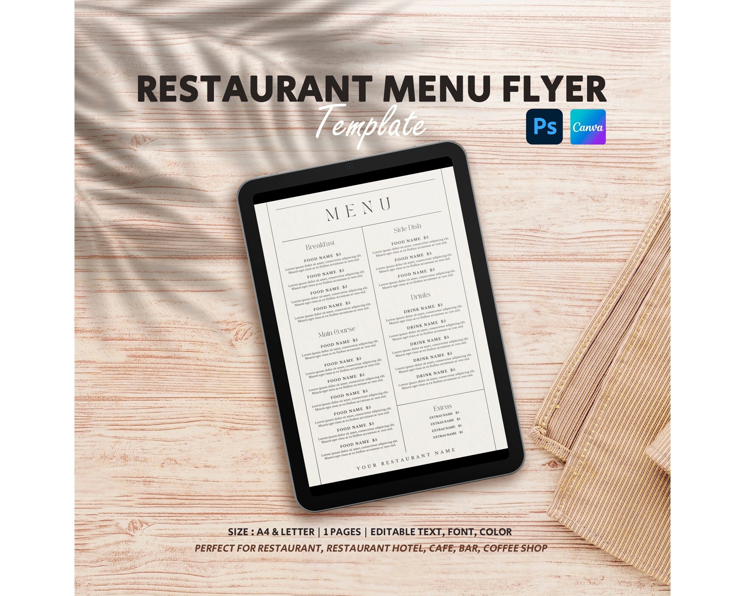 Restaurant Menu Flyer, Bar Menu Flyer Template, Canva Template, Canva ...
