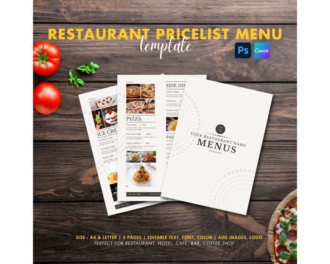 Menu Template for Restaurant Cafe Menu Template Canva Pricelist Menu ...