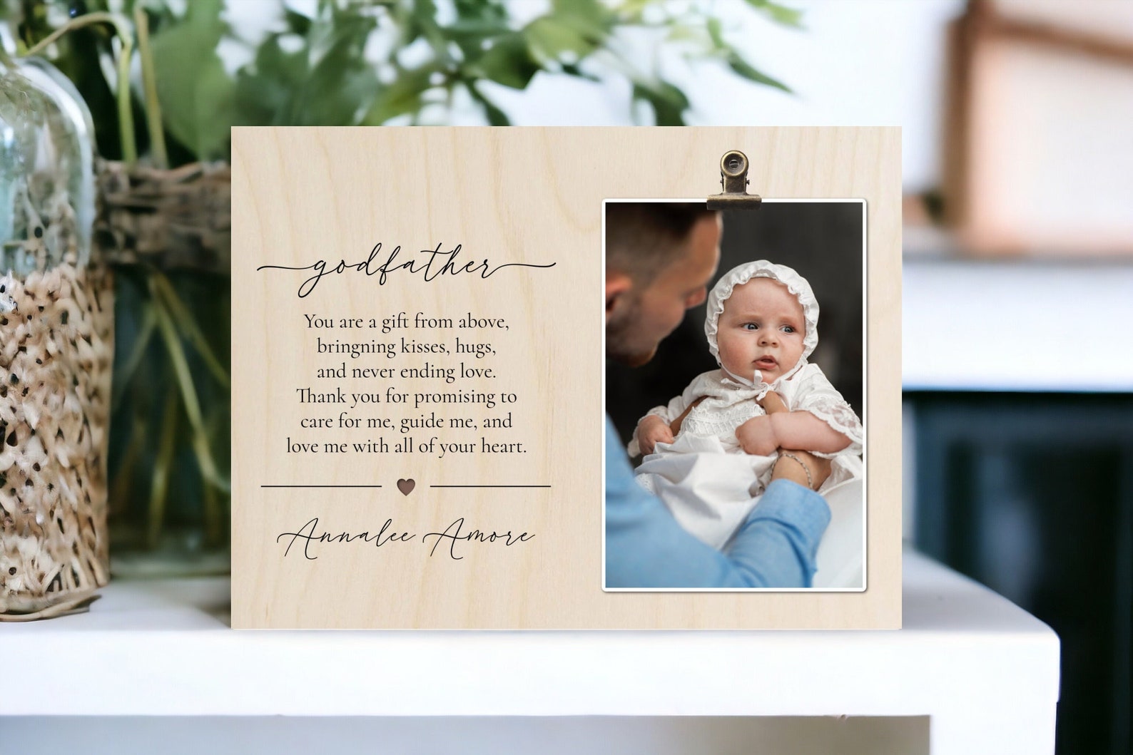Personalized Godfather Gift, Engraved Wood Photo Frame, Godparent Gift ...
