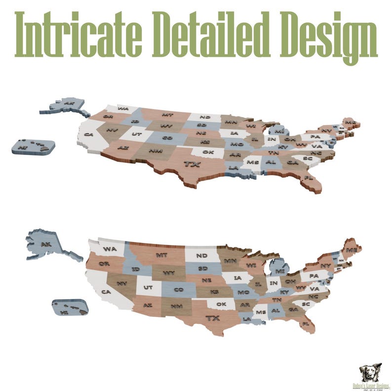 Multi-layer US State Map SVG: 3D Wall Art With Engraved Abbreviations ...