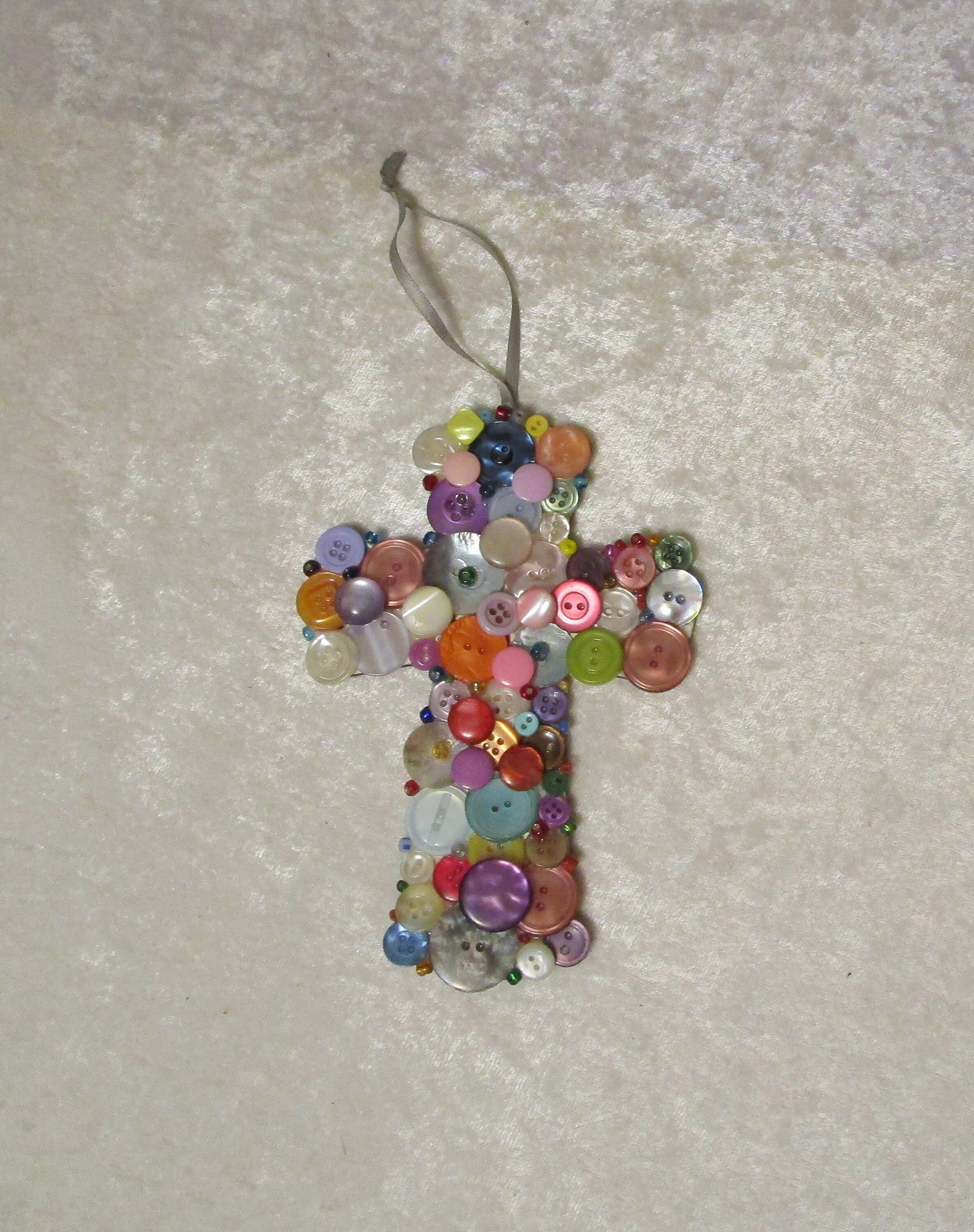 Cross Made of Multicolored Buttons and Beads, Hanging, 6" Easter, Home ...
