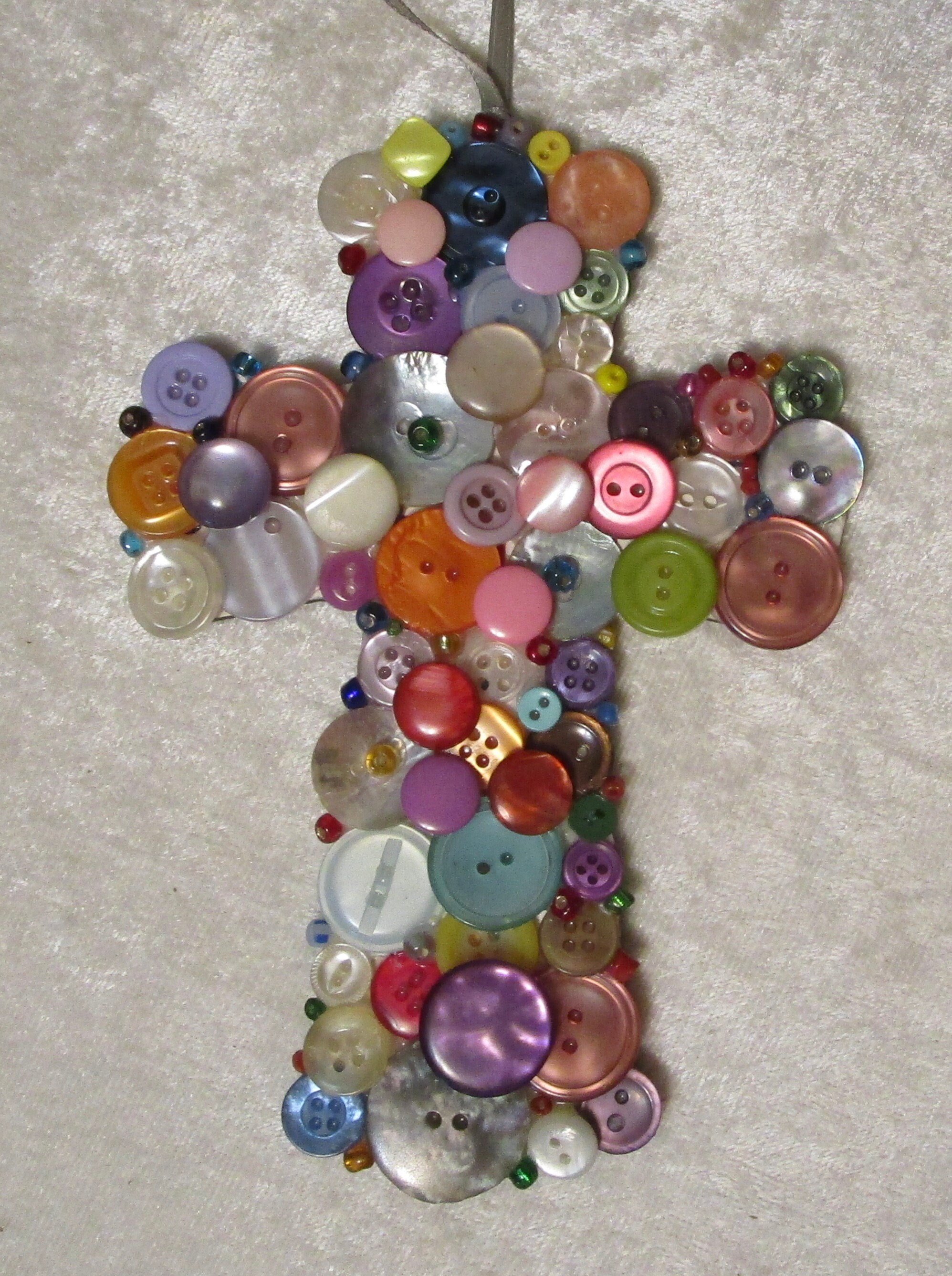Cross Made of Multicolored Buttons and Beads, Hanging, 6" Easter, Home ...