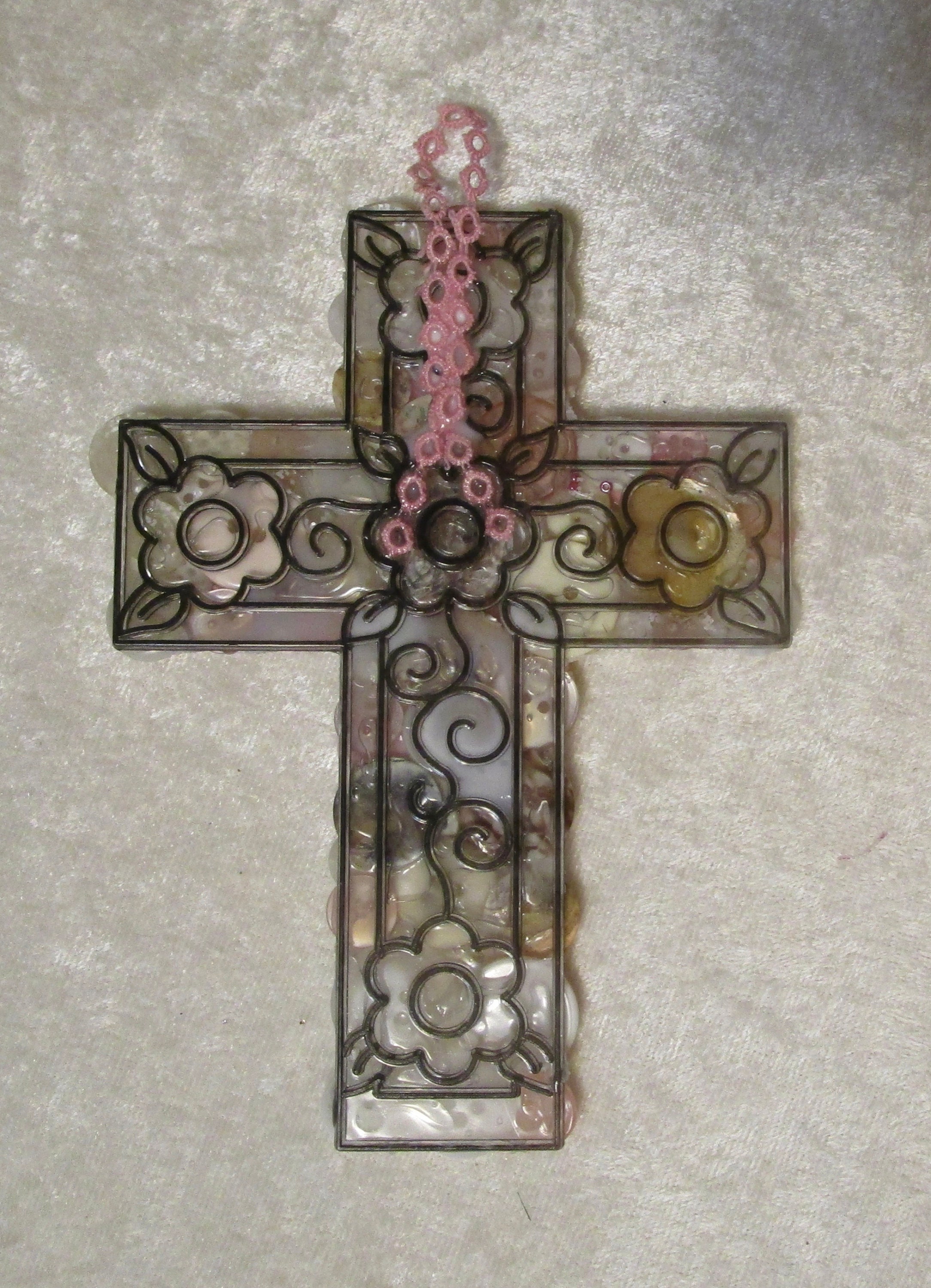 Cross Made of Buttons in Shades of Pink and White, Easter, Home Decor ...