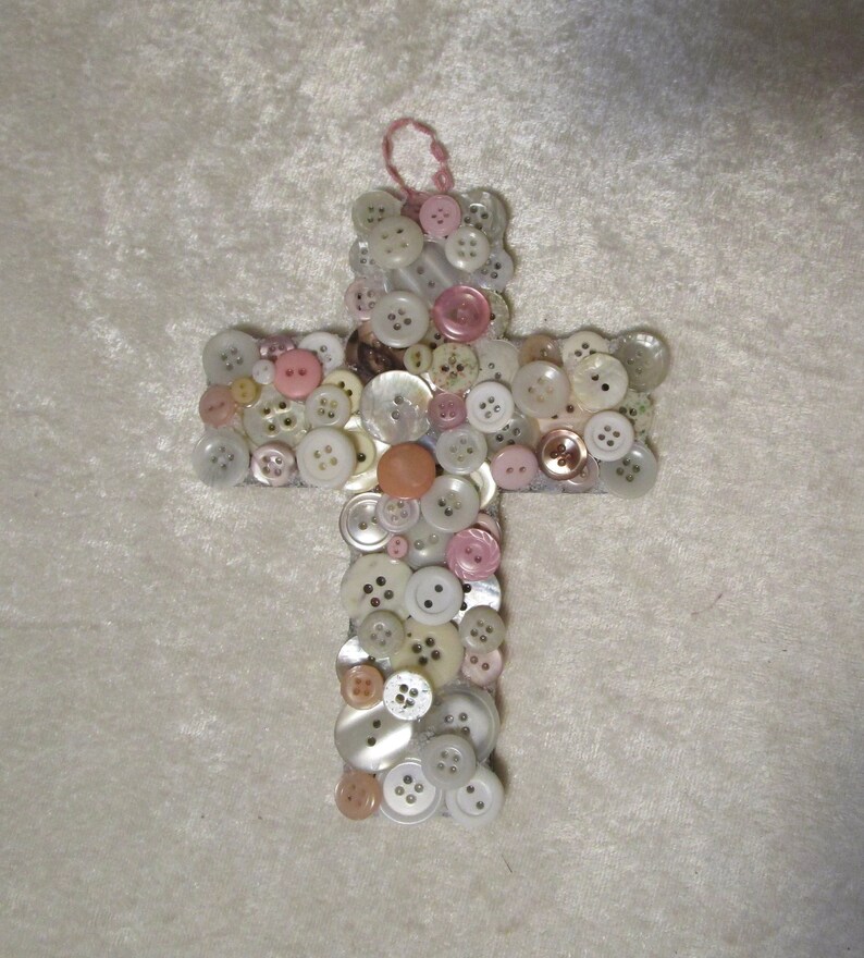 Cross Made of Buttons in Shades of Pink and White, Easter, Home Decor ...