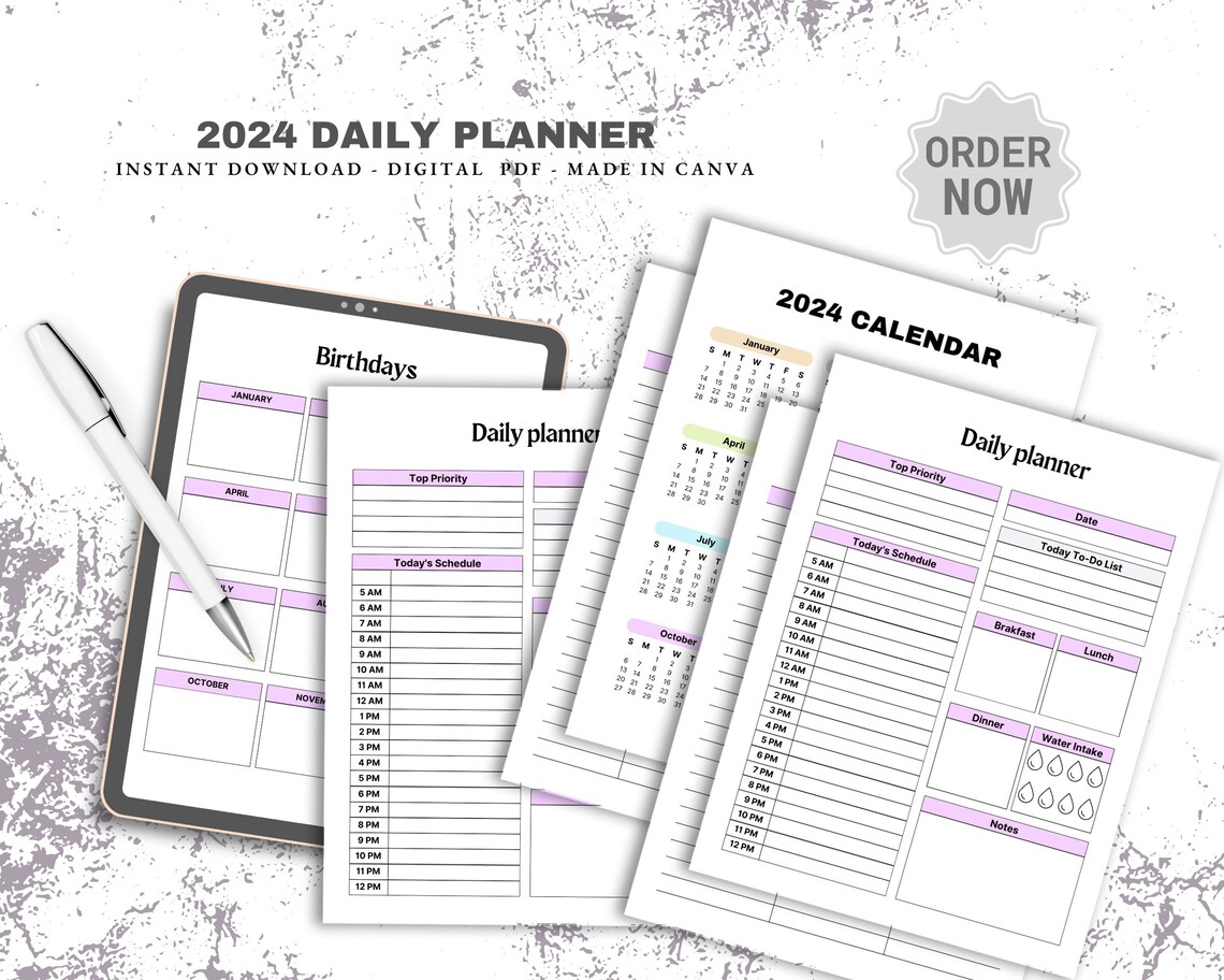 2024 Daily Planner Pdf, Digital Planner, Daily Planner 2024 , Weekly ...