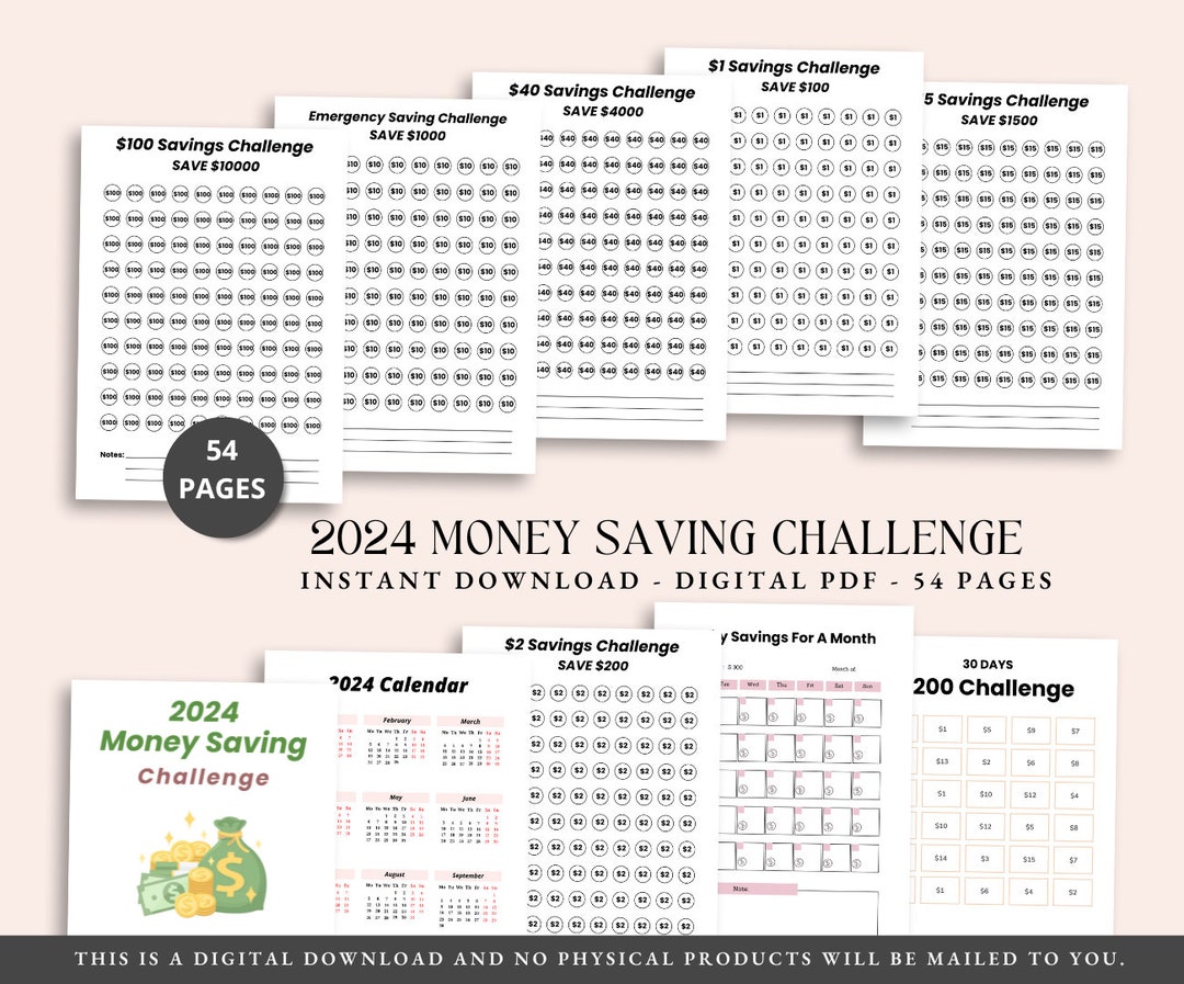 2024 Money Saving Challenge, Savings Tracker Printables, Savings ...