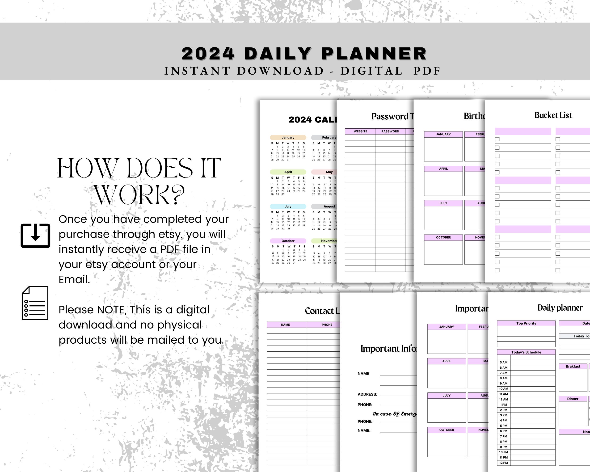 2024 Daily Planner Pdf, Digital Planner, Daily Planner 2024 , Weekly ...