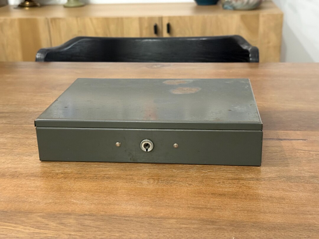 Vintage ASCO Art Steelmaster Petty Cash Steel Office Box Removable Tray ...