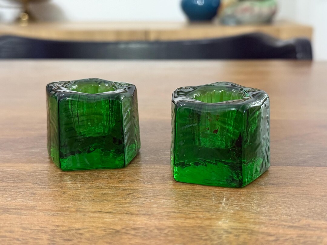 Vintage Nuline New Jersey Wheaton Green Glass Star Candle Holder | Set of 2 - Etsy