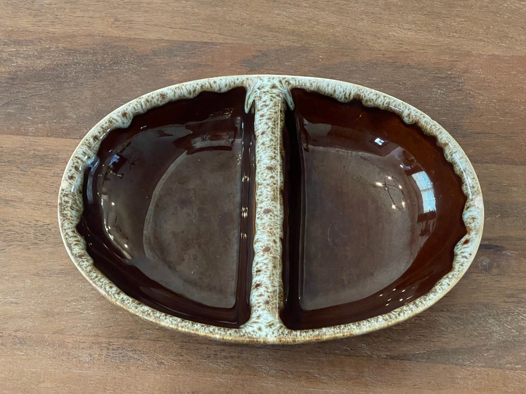 Vintage Brown Drip Divided Bowl Plate Dish | Mid-century - Etsy
