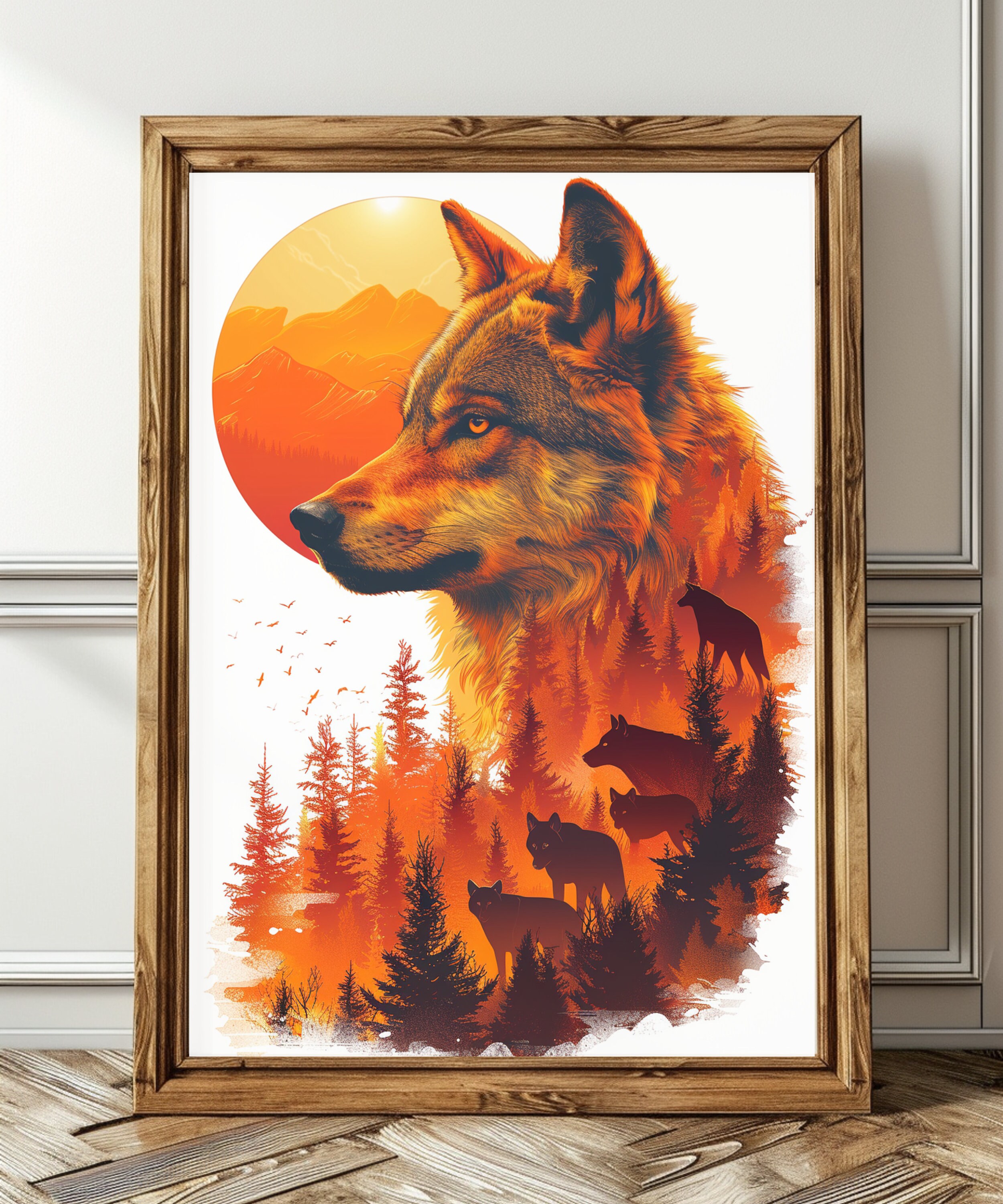 Dire Wolf Art Print, Bold Outline Wolf Pack Wall Decor, Wildlife Animal ...