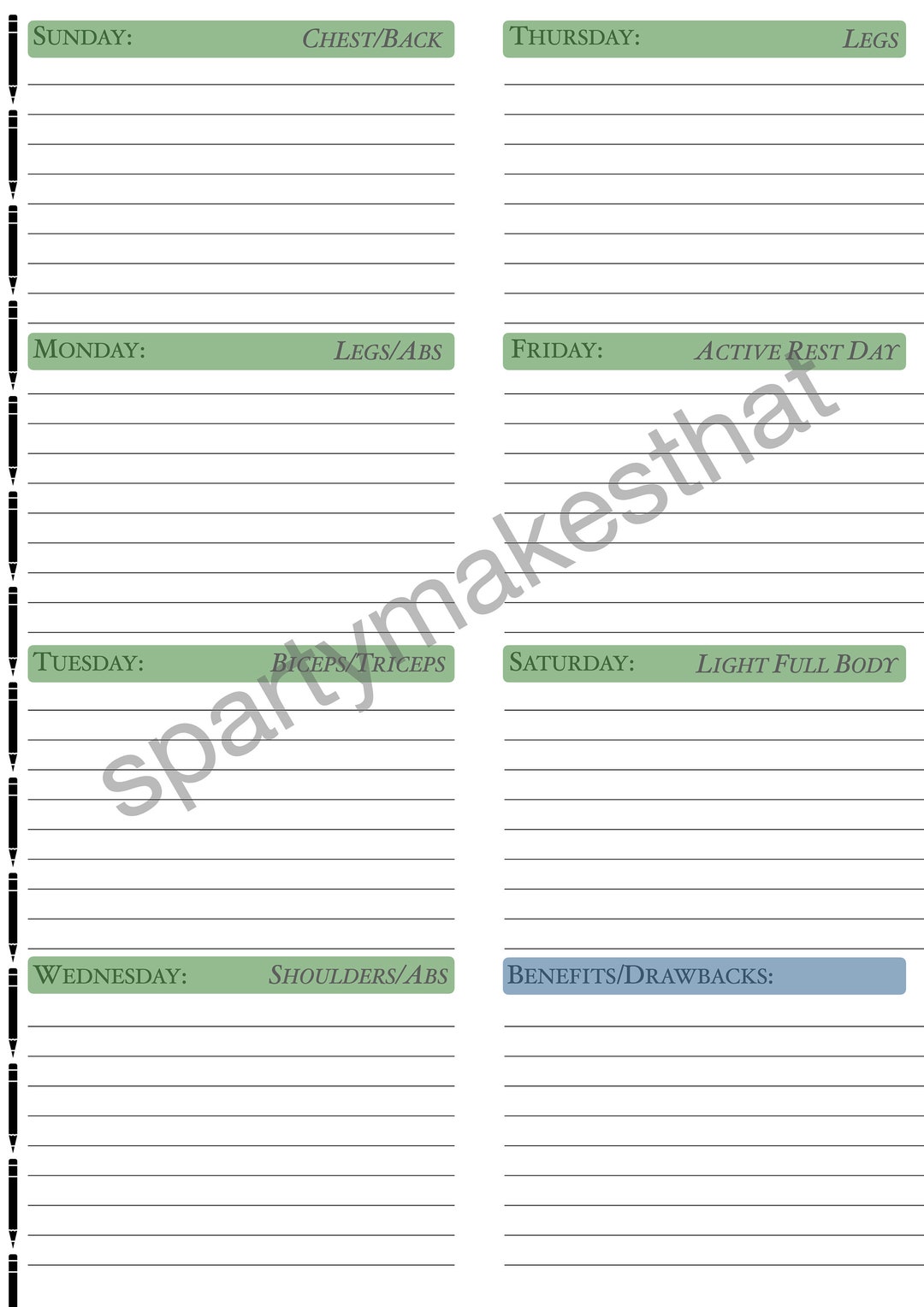 Daily Planner for Workouts | Workout Split Organizer - Etsy