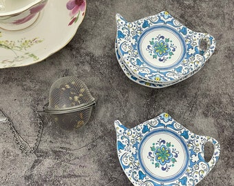 4pcs Tea Bag Holder, Hand Imprinted Cherry Design Teapot Shaped Tea Bag ...
