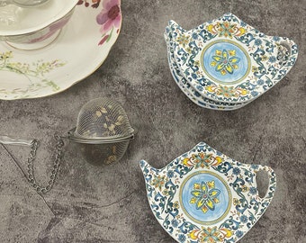 4pcs Tea Bag Holder, Hand Imprinted Cherry Design Teapot Shaped Tea Bag ...