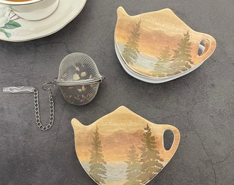 4pcs Tea Bag Holder, Hand Imprinted Cherry Design Teapot Shaped Tea Bag ...