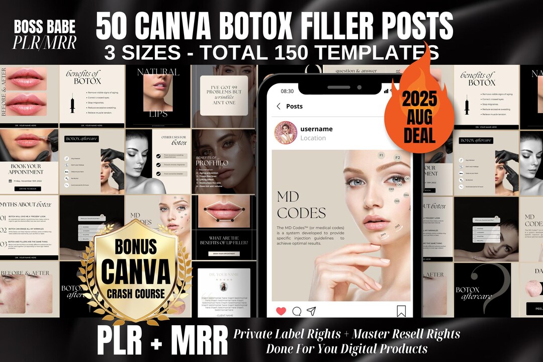 Botox & Filler Instagram Posts Story Canva Templates + MRR PLR Master ...