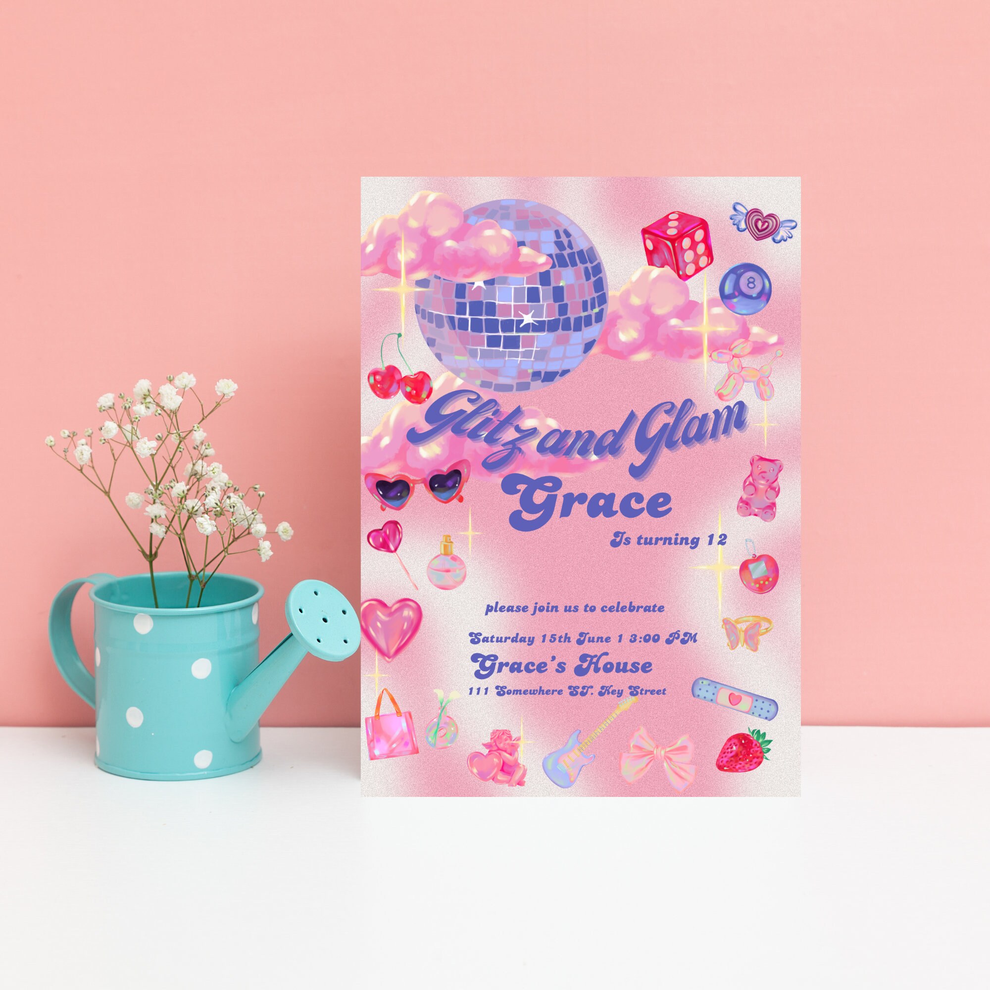 Cool Girl Pink Birthday Invites, Preppy Birthday Invites, Printable ...