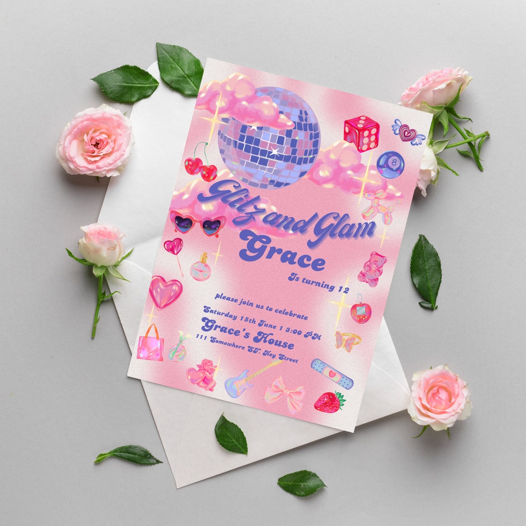 Cool Girl Pink Birthday Invites, Preppy Birthday Invites, Printable ...
