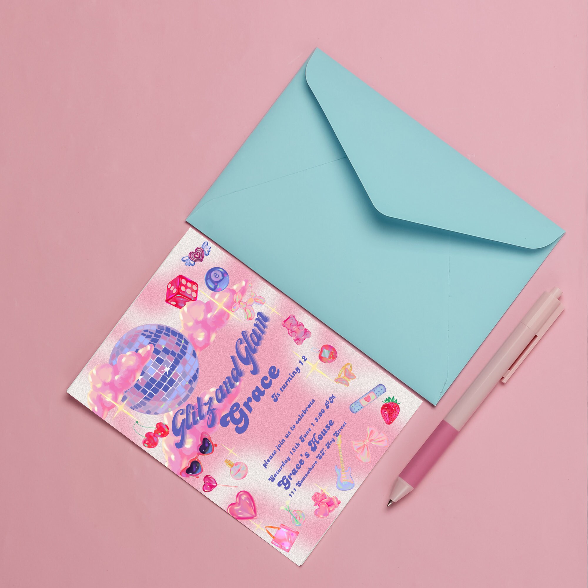 Cool Girl Pink Birthday Invites, Preppy Birthday Invites, Printable ...