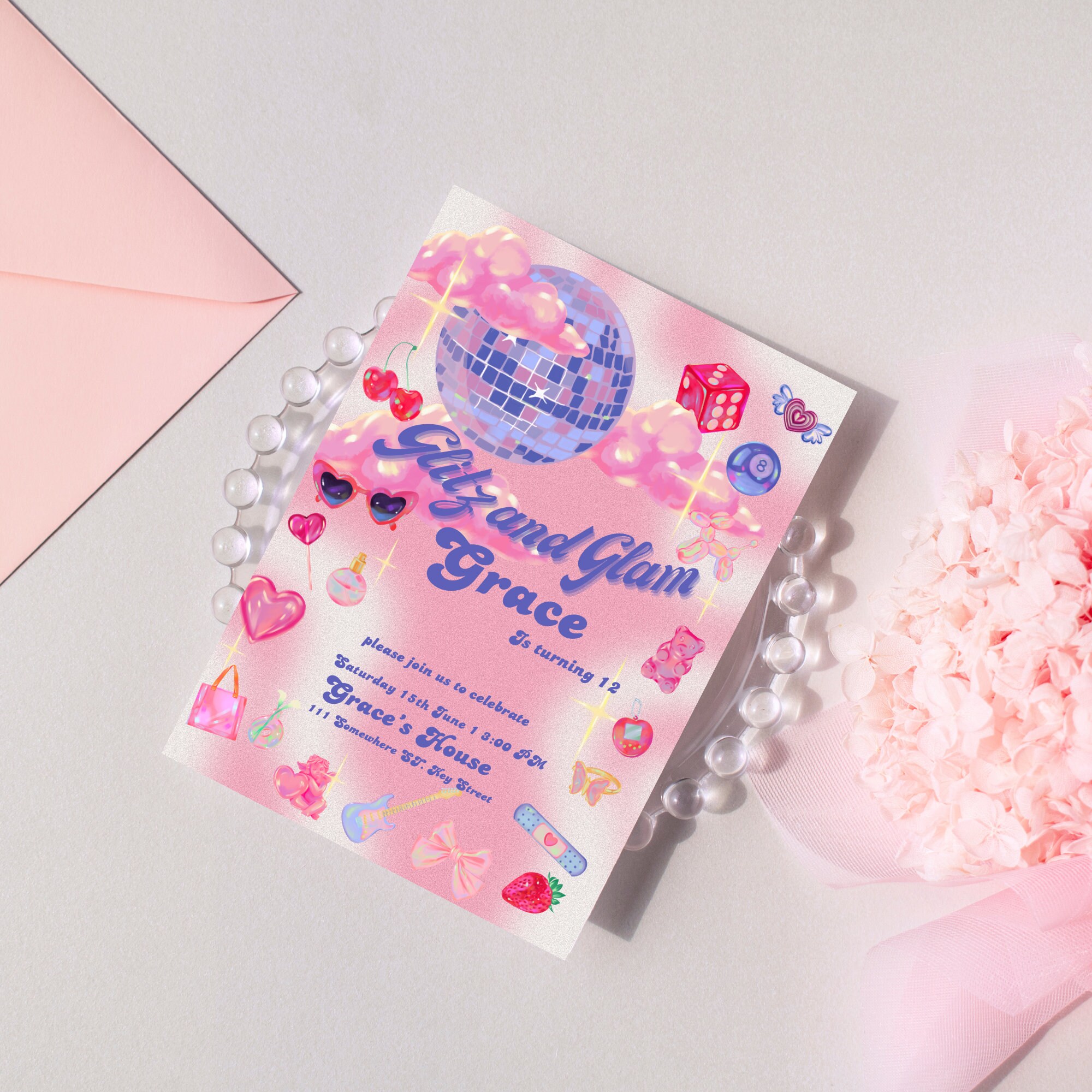 Cool Girl Pink Birthday Invites, Preppy Birthday Invites, Printable ...