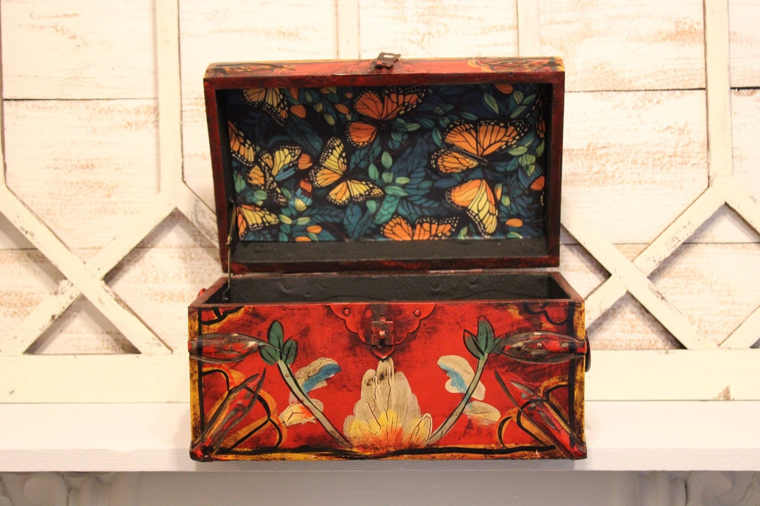 Buddhist Wooden Hand Painted Box Tibetan Traditional Storage Buddhism ...