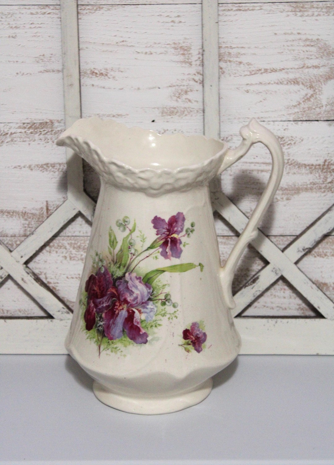 Vintage Porcelain Floral Pitcher With Lavender Flowers Antique Cottage ...