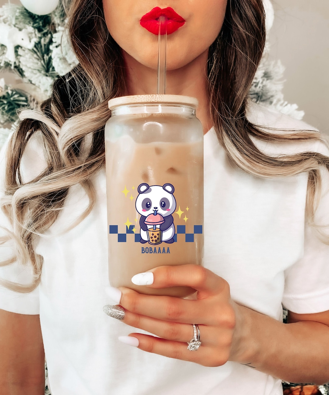 Panda Boba Tea Sipper Glass, 16 Oz, Boba Tea Tumbler, Tea Water Bottle ...