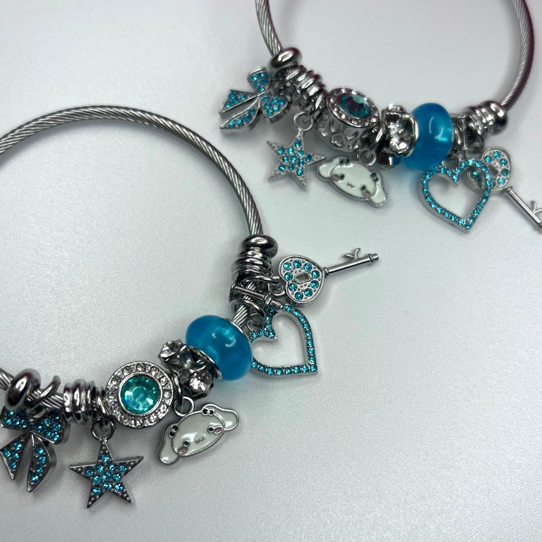 925 Sterling Silver Cinnamoroll BLUE Bling Diamante Charm Beaded ...