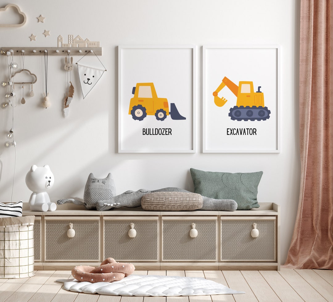 Printable Construction Posters, Bulldozer & Excavator Prints, Kids Room ...