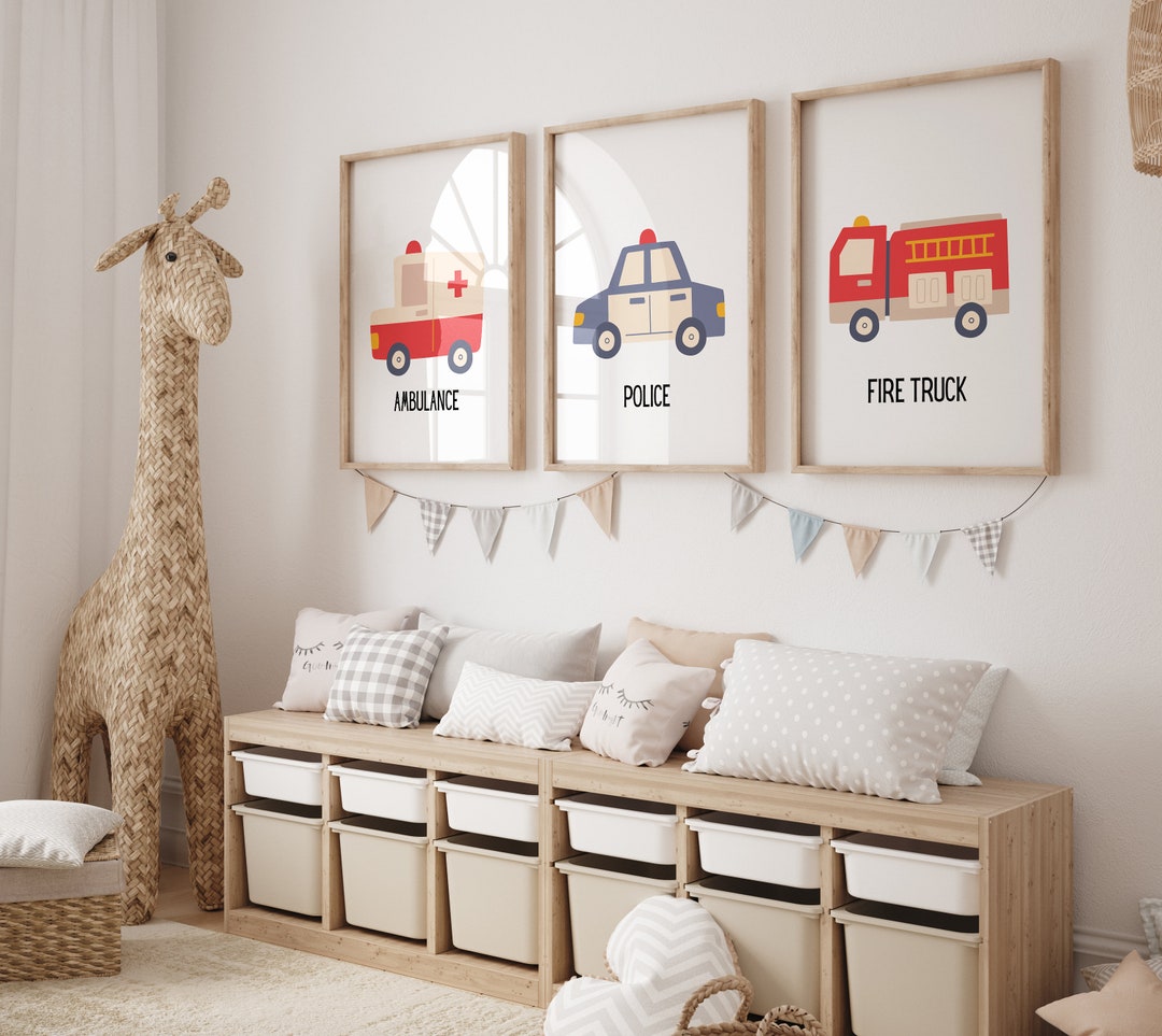 Emergency Vehicle Prints, Ambulance Posters, Kids Room Wall Art, Boys ...