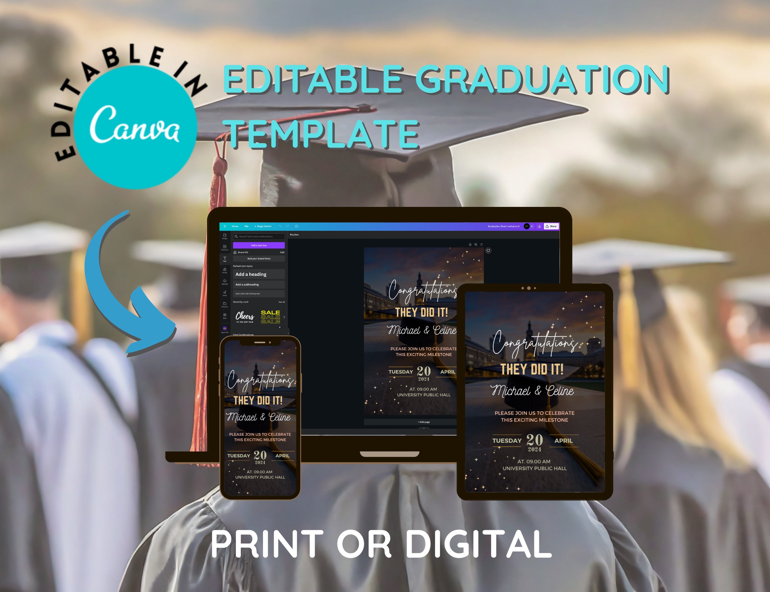 Editable and Printable Multiple Graduates Graduation Invitation ...