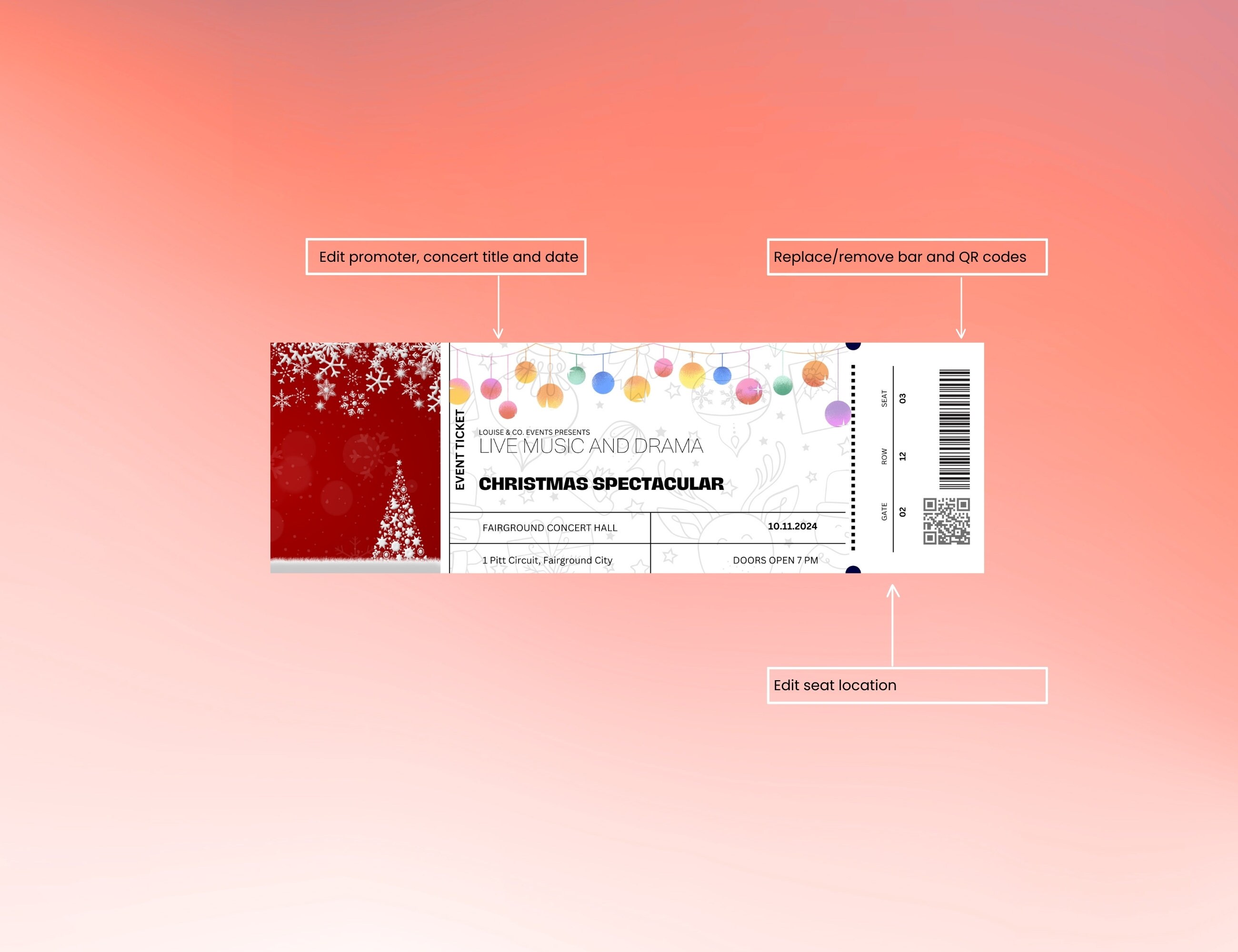 Editable Christmas Concert Ticket Canva Template, DIY Ticket, Printable ...