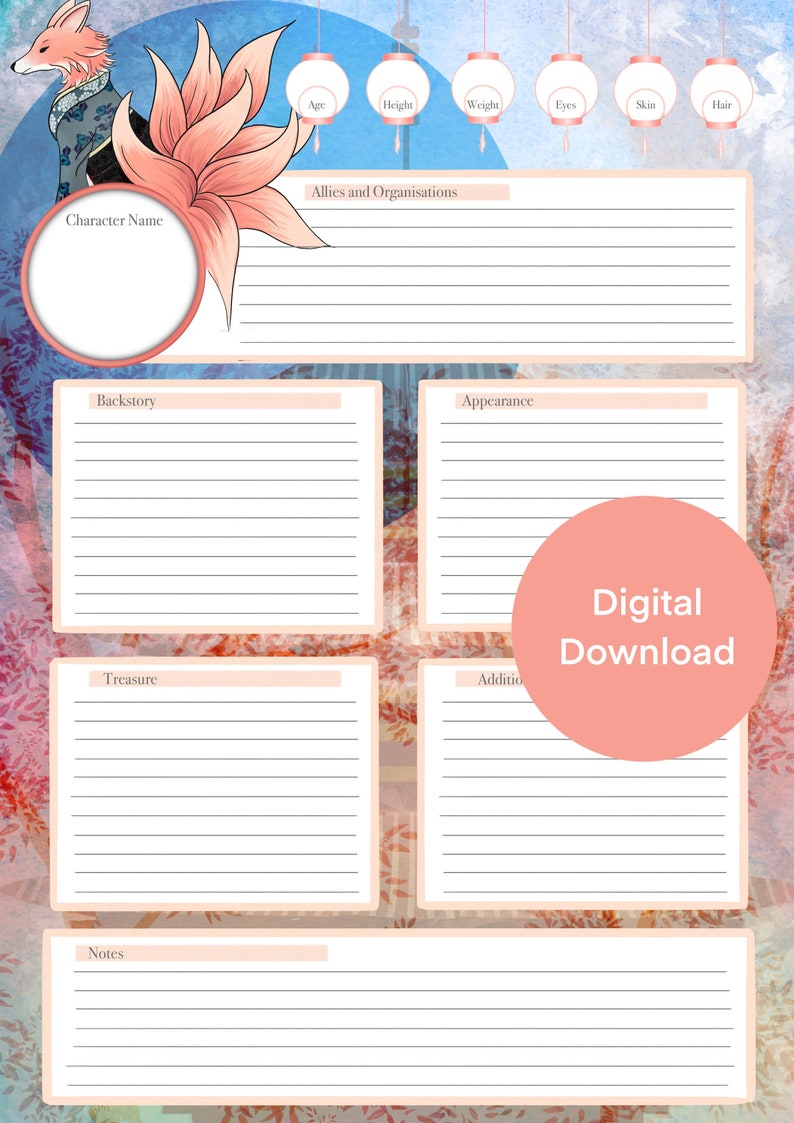 Dnd Character Sheet Nine Tailed Fox - Etsy Australia