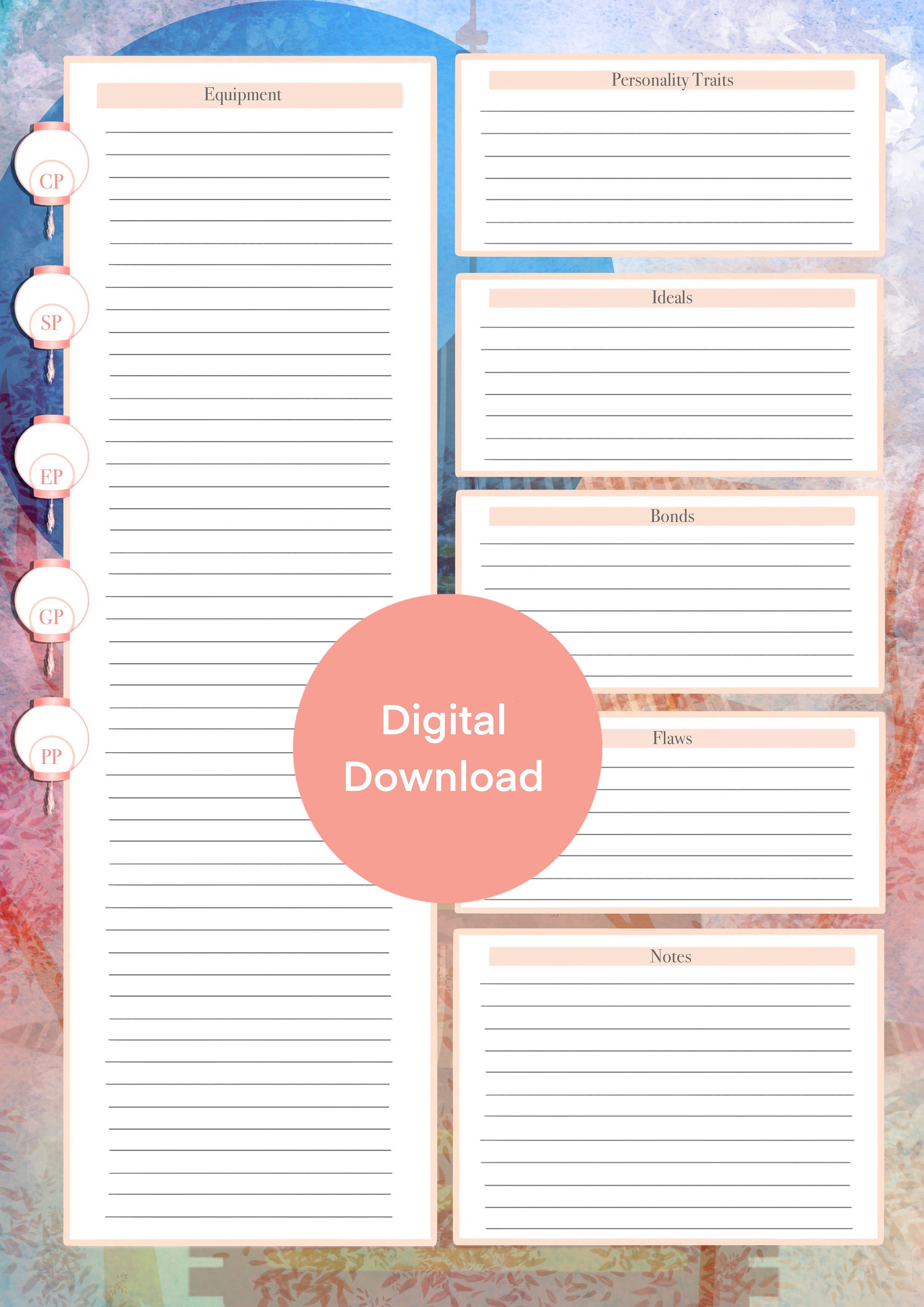 Dnd Character Sheet Nine Tailed Fox - Etsy Australia