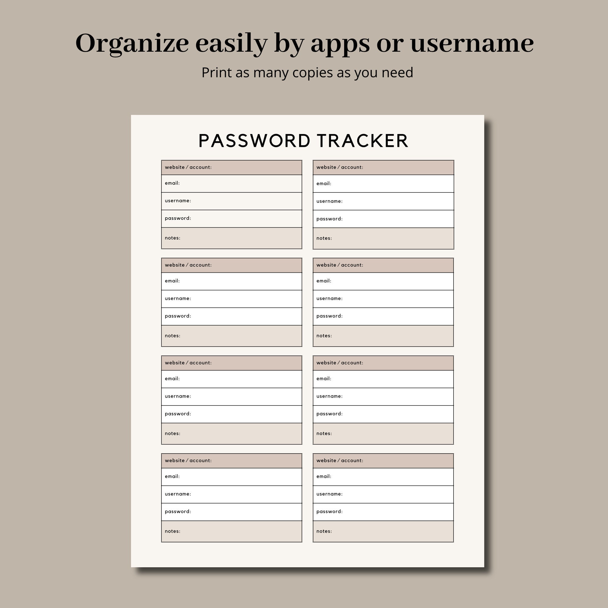 Password Tracker, Printable Password Tracker, Password Log, Password ...