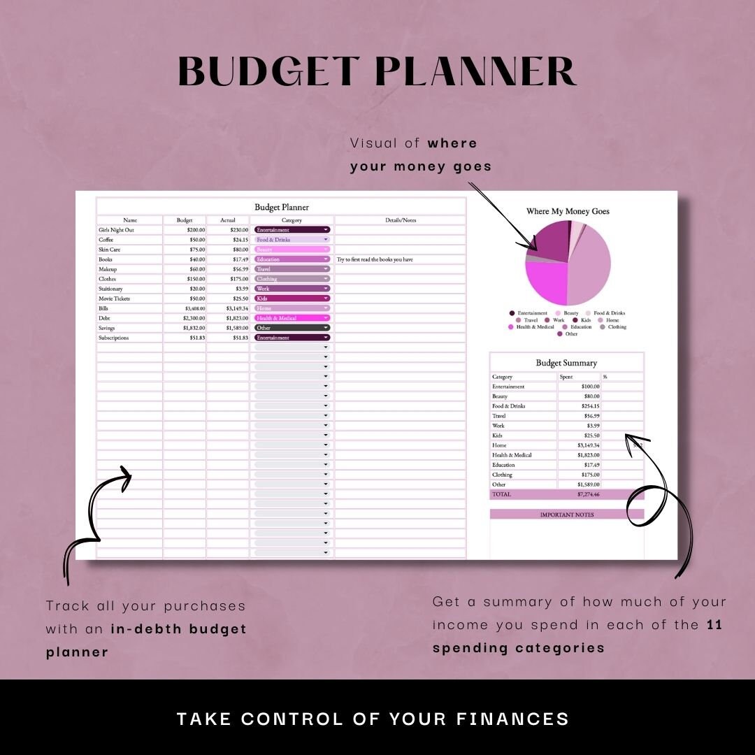 Monthly Budget Spreadsheet for Google Sheets in Pink Income - Etsy